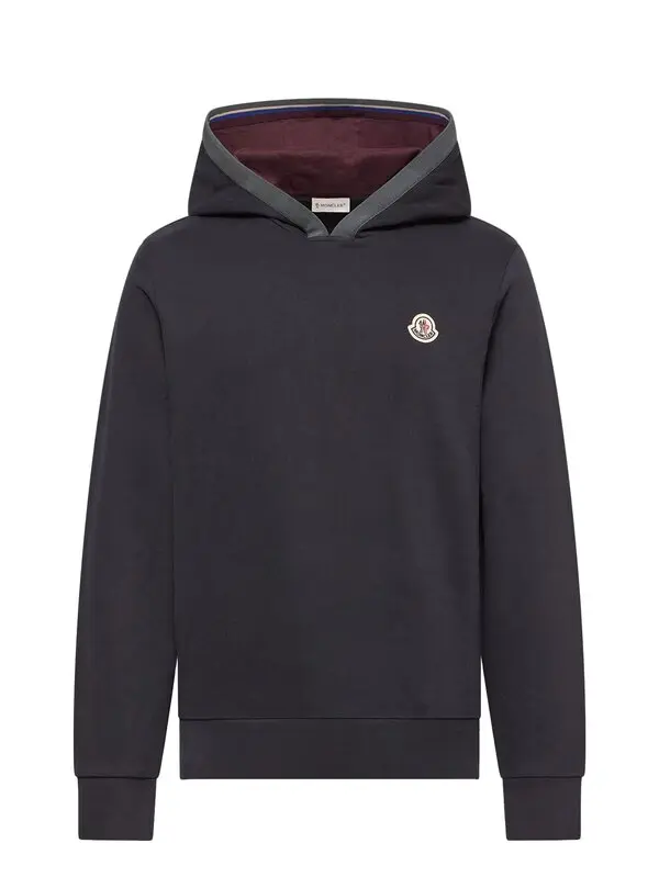Moncler Brushed Cotton Logo Hoodie - Blue