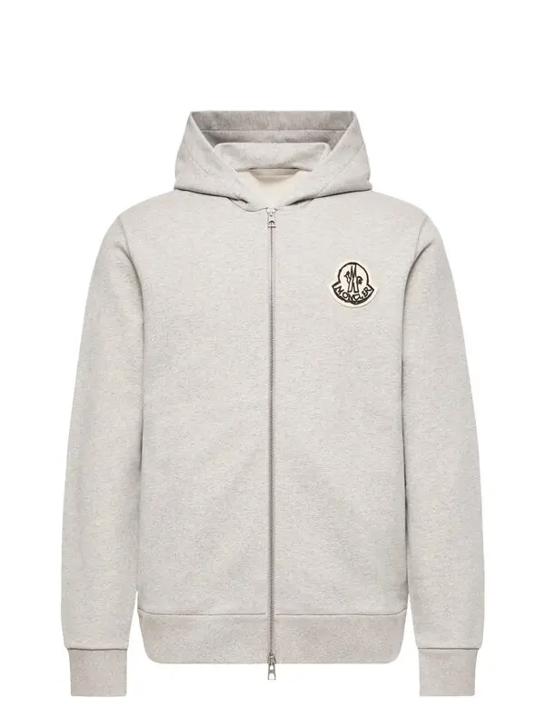 Moncler Zip-up Cotton Hoodie With Logo Patch - Grey