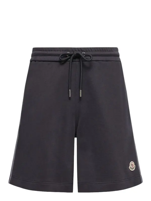 Moncler Striped Trim Cotton Fleece Shorts - Blue