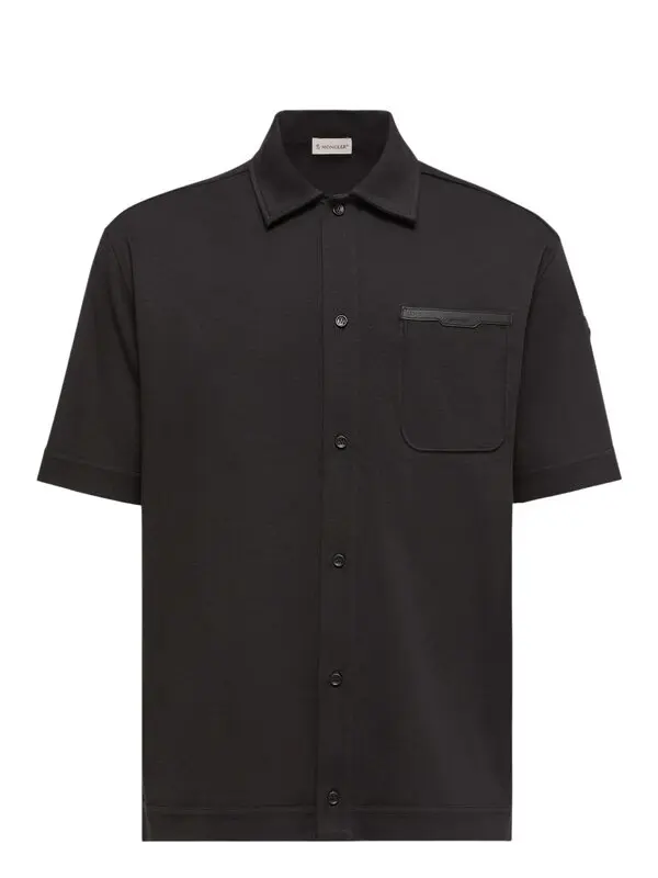 Moncler Leather Logo Cotton Short Sleeve Shirt - Black