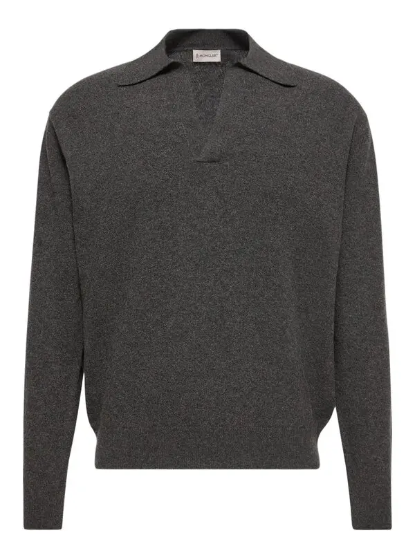 Moncler Wool & Cashmere Long Sleeve Polo Shirt - Grey