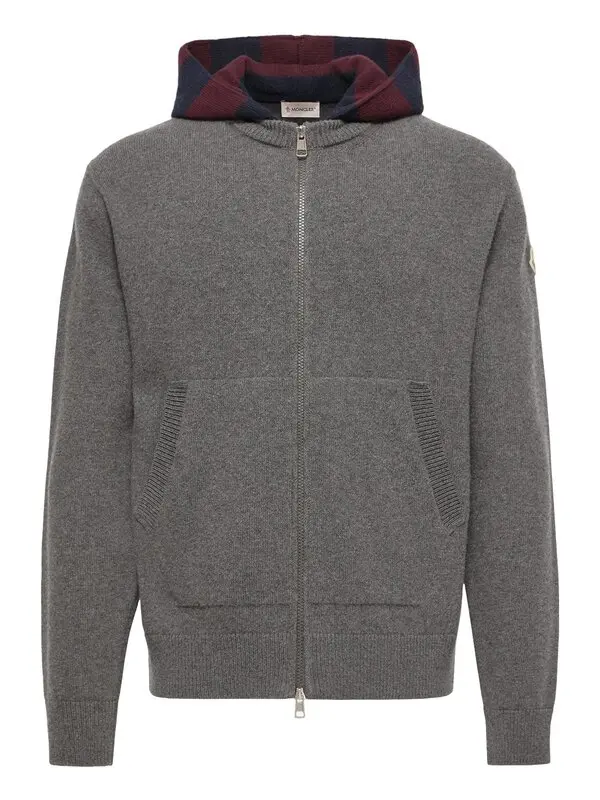 Moncler Striped Hood Wool & Cashmere Cardigan - Grey