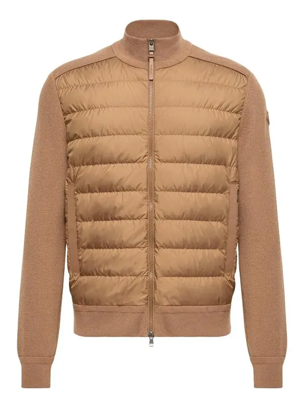 Moncler Wool & Cashmere Blend Padded Zip-up Cardigan - Brown