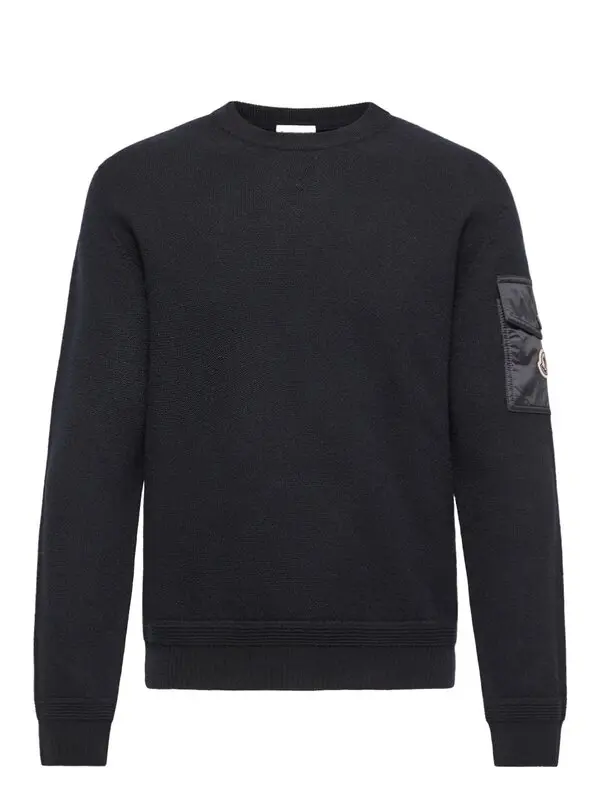 Moncler Extra Fine Wool Crew Neck Sweater With Sleeve Pocket - Blue