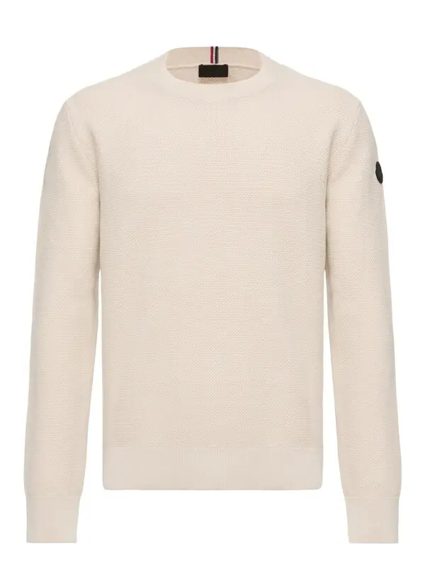 Moncler Cotton Micro Stitch Crew Neck Sweater - White