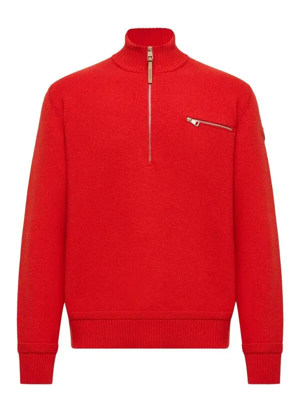 Moncler Wool & Cashmere Blend Quarter Zip Sweater - Red