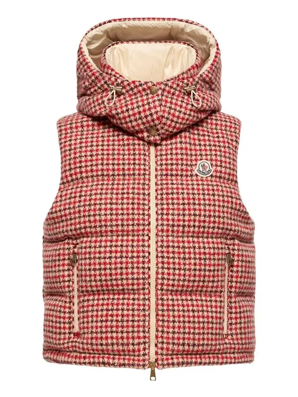 Moncler Niverolle Houndstooth Wool Blend Down Vest - Pink