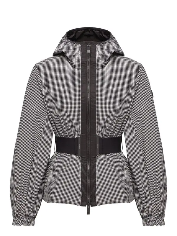 Moncler Rythme Belted Short Jacket With Gingham Checks - Grey