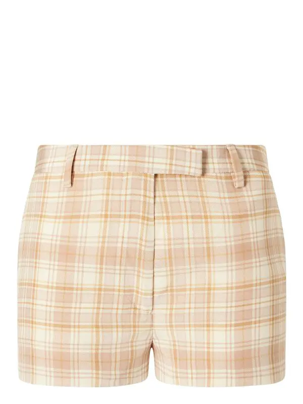 Alessandra Rich Checked Silk Shorts - Beige