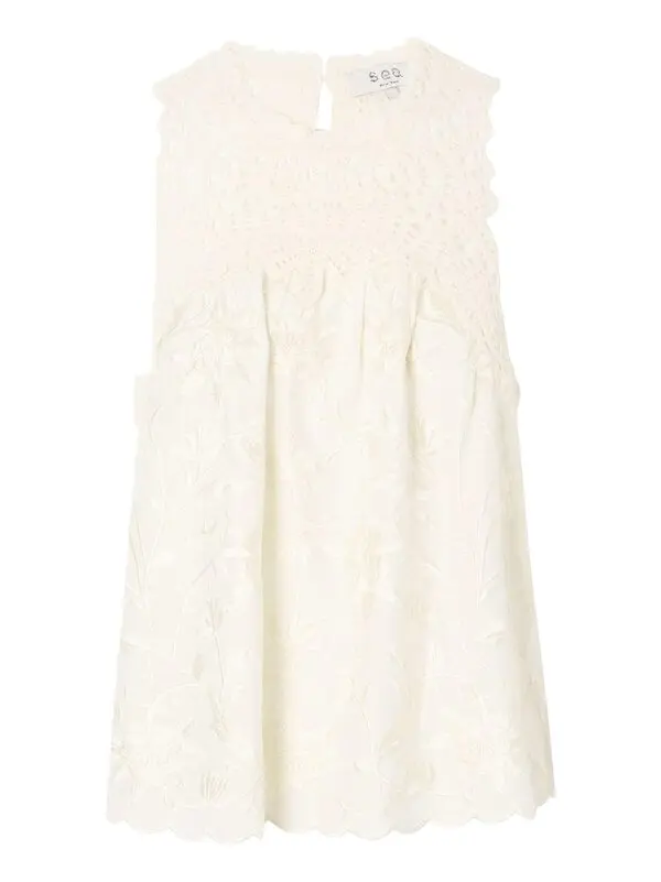 Sea Alina Lace-embroidered Satin Blouse - Cream