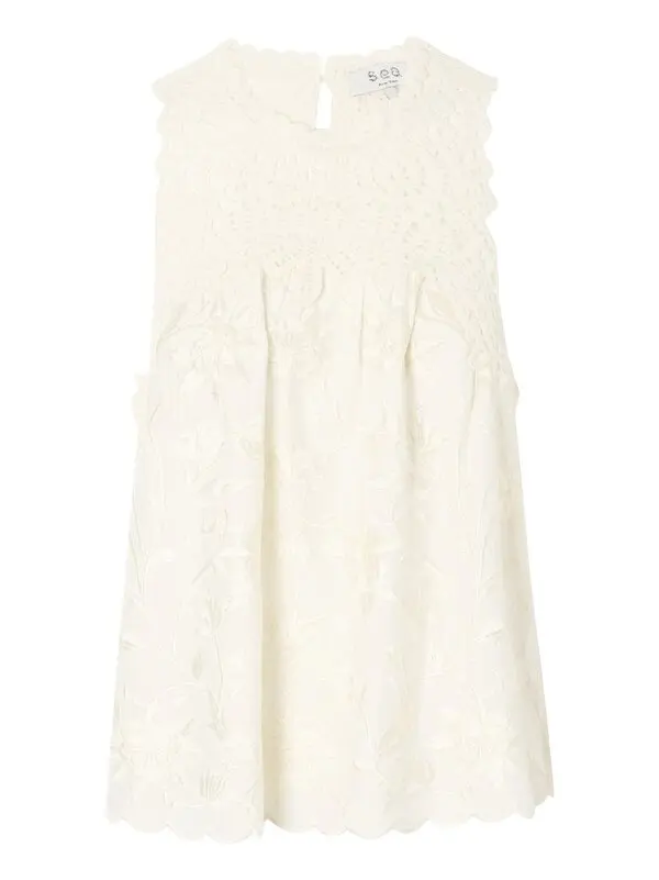 Sea Alina Lace-embroidered Satin Blouse - Neutrals