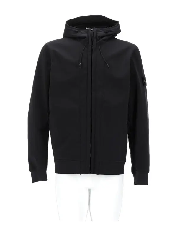 Stone Island Biker Jacket With Hood And Zip - Black