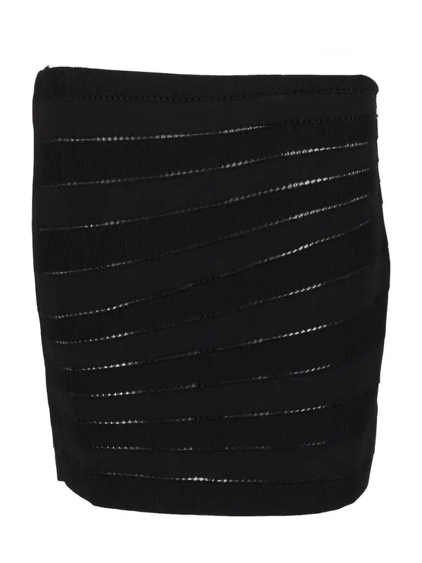 Balmain Mini Knit Skirt With Flechage Detail - Black
