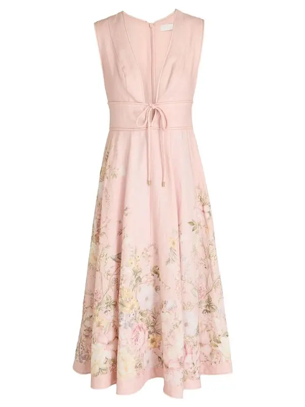 Zimmermann Floral Print Linen Midi Dress - Blush