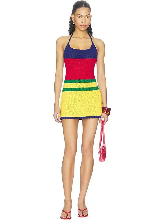 SEROYA Norma Crochet Halterneck Dress - Multi Stripe