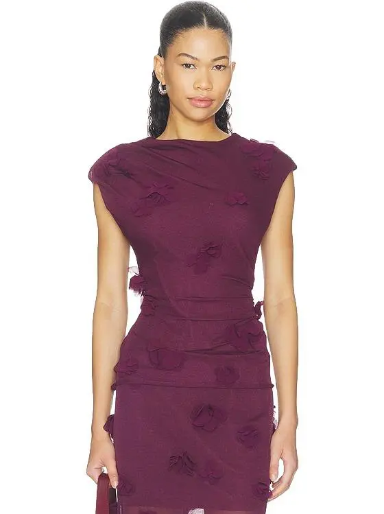 Simkhai Short Sleeve Floral Applique Top - Fig