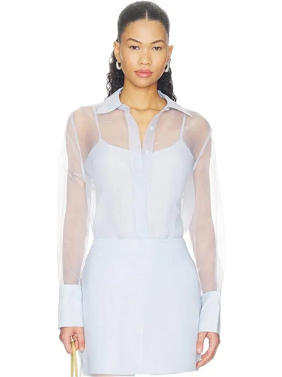 Simkhai Long Sleeve Sheer Organza Shirt - Periwinkle Sky