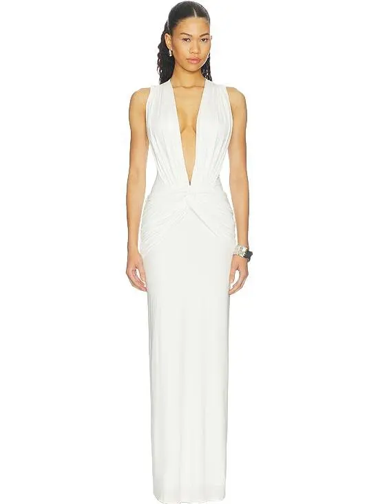 Shona Joy Sleeveless Plunged Maxi Dress - Ivory