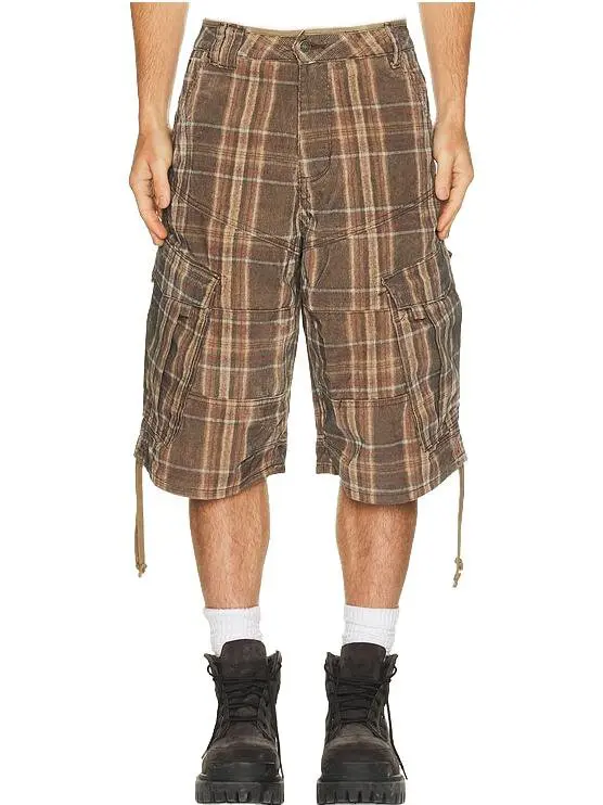 JADED LONDON Check Corduroy Cargo Shorts - Brown