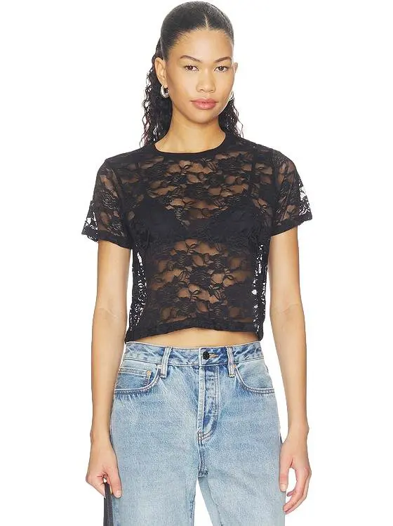Michael Lauren Tyrique Lace Crop T-shirt - Black
