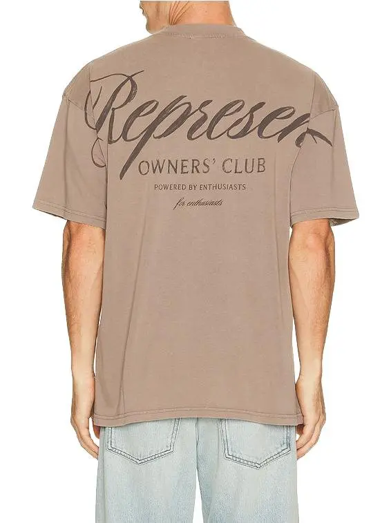REPRESENT Owners Club Script Tee Shirt In Brown - Truffle