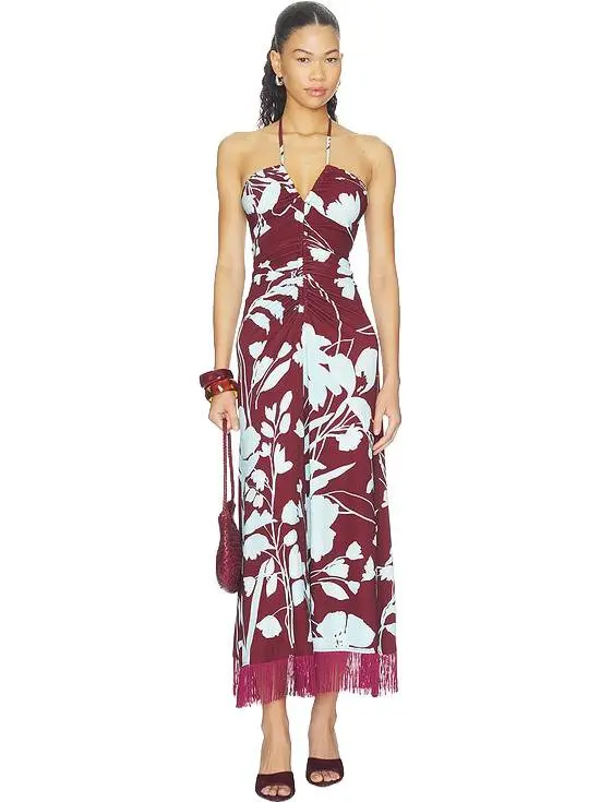 Cara Cara Maxi Dress With Fringe Trim - Botanic Maroon