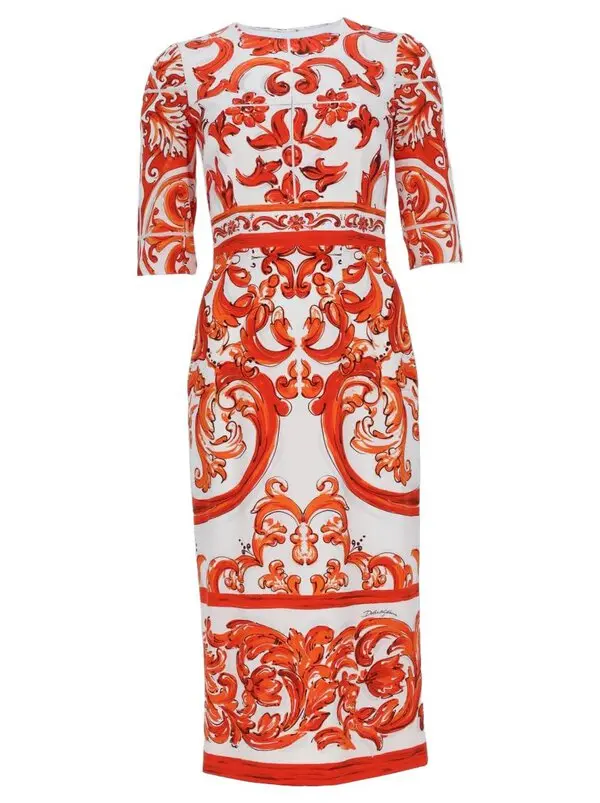 Dolce & Gabbana Majolica Print Charmeuse Dress - Orange