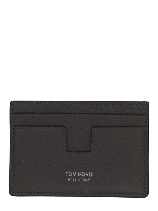TOM FORD Classic Grain Leather Card Holder - Gray