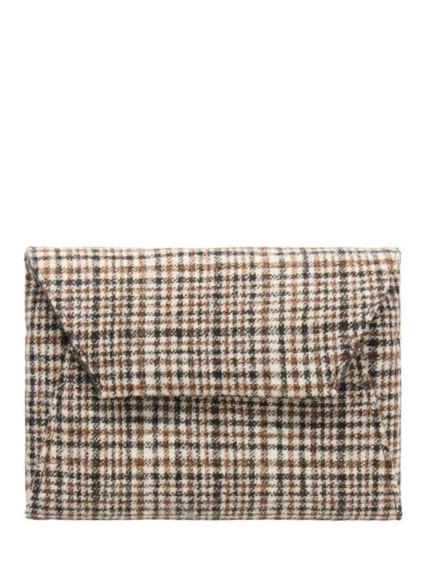 Brunello Cucinelli Checked Wool Clutch With Detachable Chain Strap - Brown
