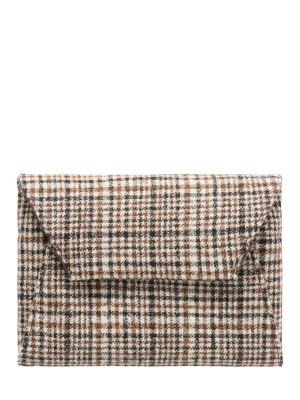 Brunello Cucinelli Checked Wool Clutch With Detachable Chain Strap - Brown