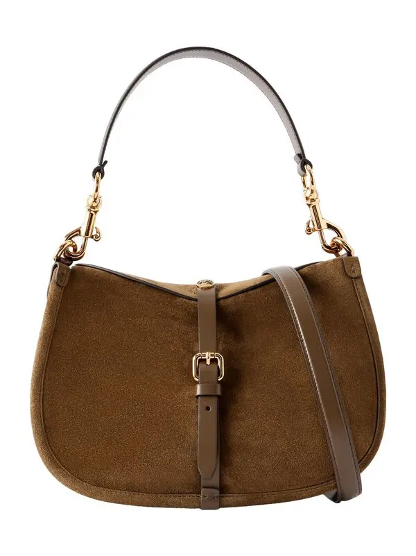 Etro Logo Detailed Suede Shoulder Bag - Green
