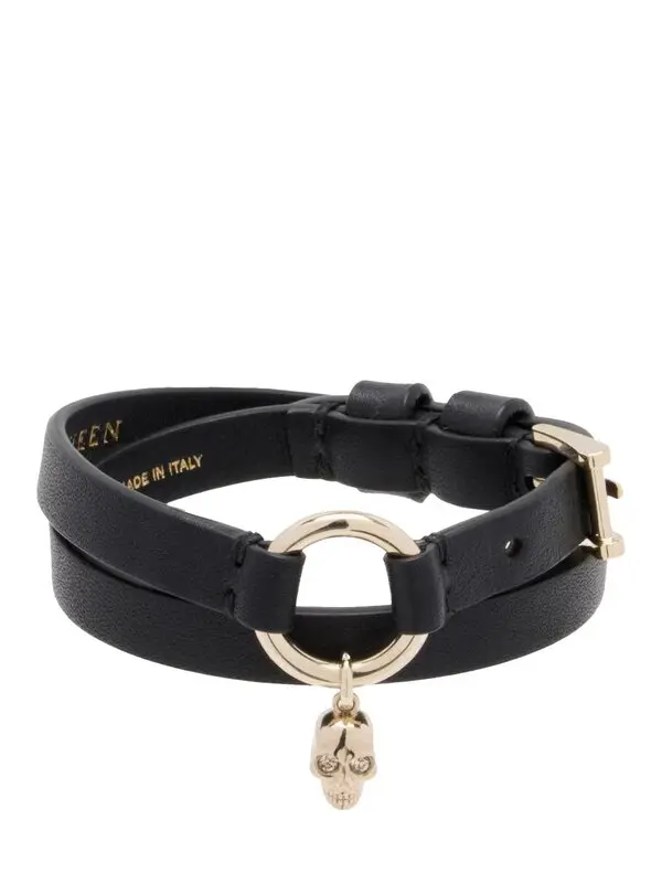 Alexander McQueen Leather Skull Bracelet - Black