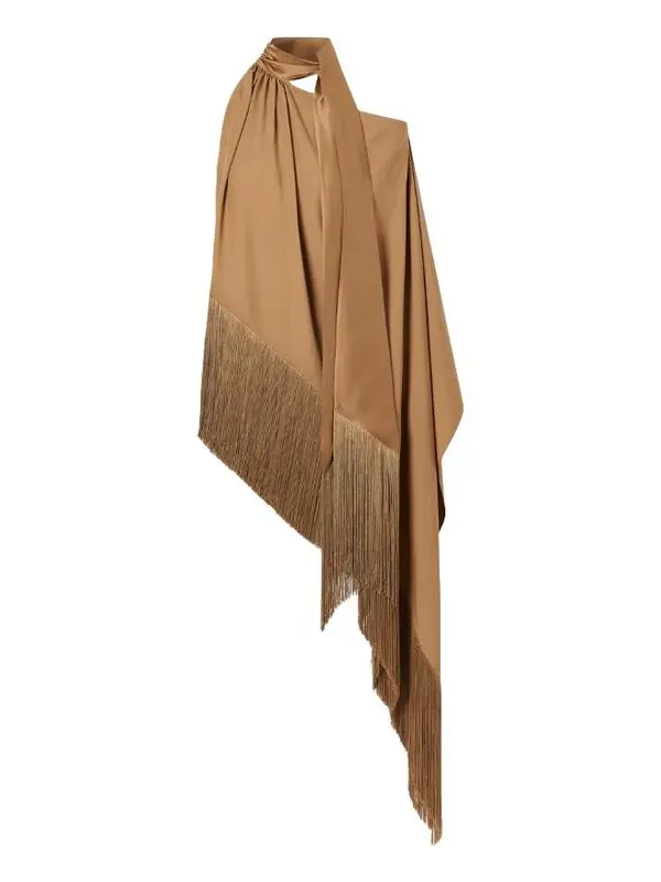 TALLER MARMO Atlas Fringed Crepe Blouse - Camel