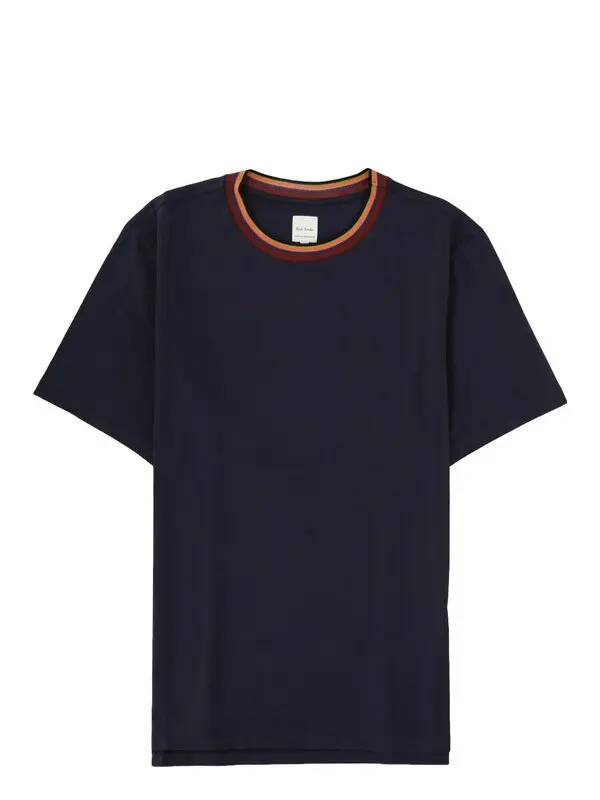 Paul Smith T-shirt Con Collo Stripes Logo - Blue