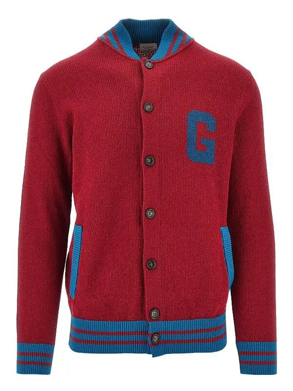 GALLIA KNIT Bouclé Cotton College Cardigan - Red