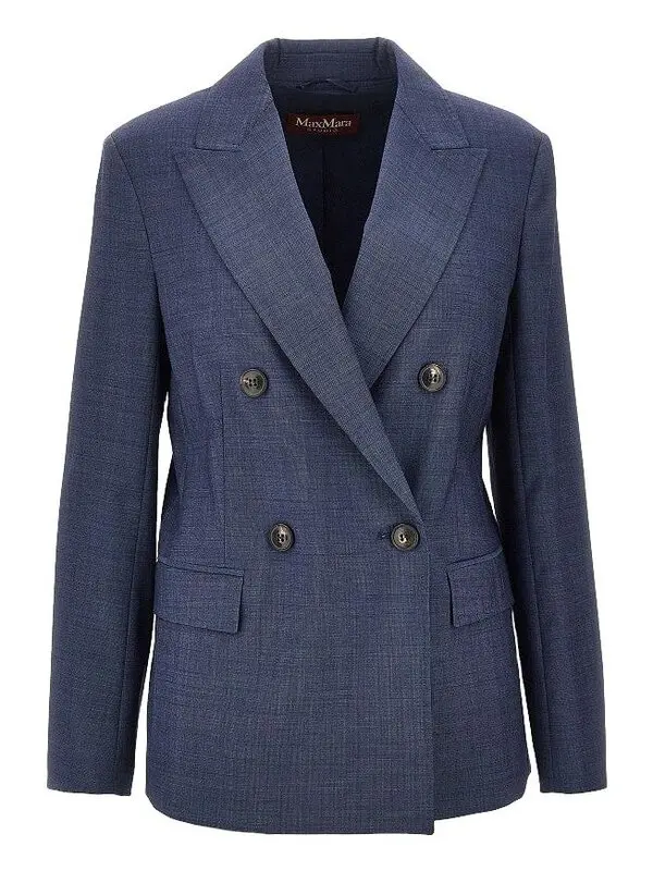 Max Mara Virgin Wool Double-breasted Jacket - Blue