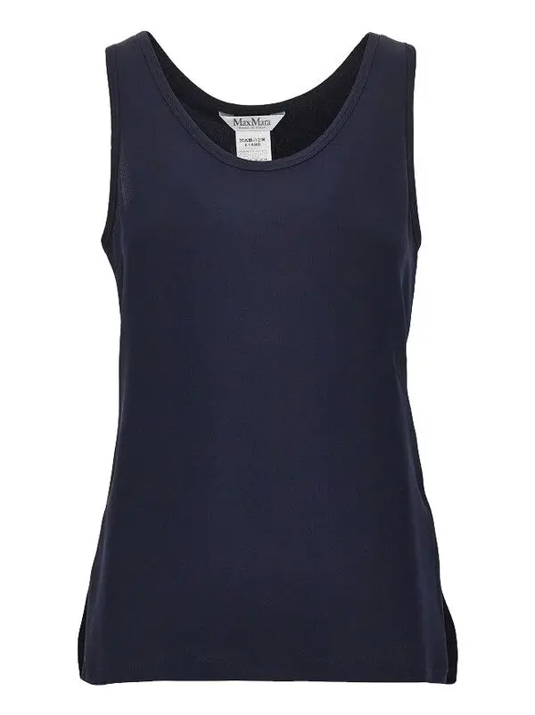 Max Mara Sleeveless Silk Cady Top With M Embroidery - Blue