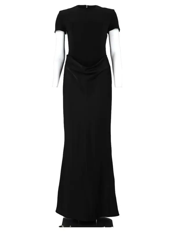 ROTATE BY BIRGER CHRISTENSEN Fitted Cut Short Sleeve Draped Maxi Dress - Black