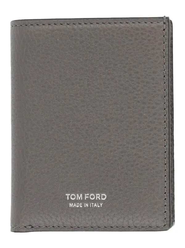 TOM FORD Foldable Leather Card Holder - Gray
