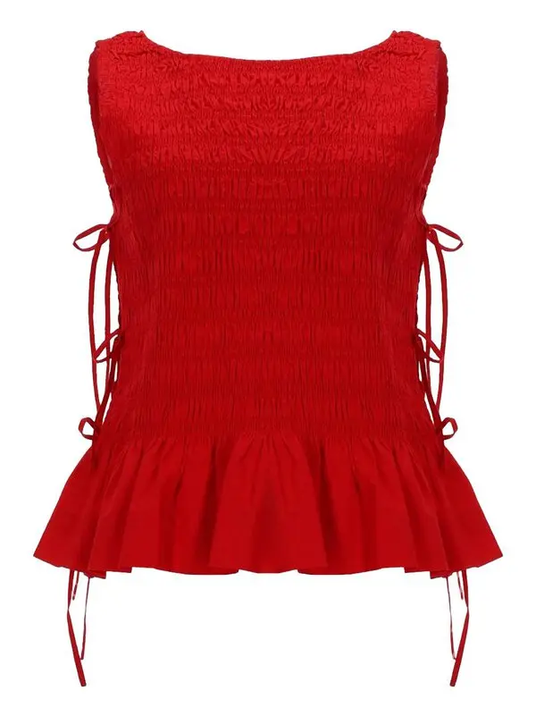 GANNI Smock Top With Lacing - Red