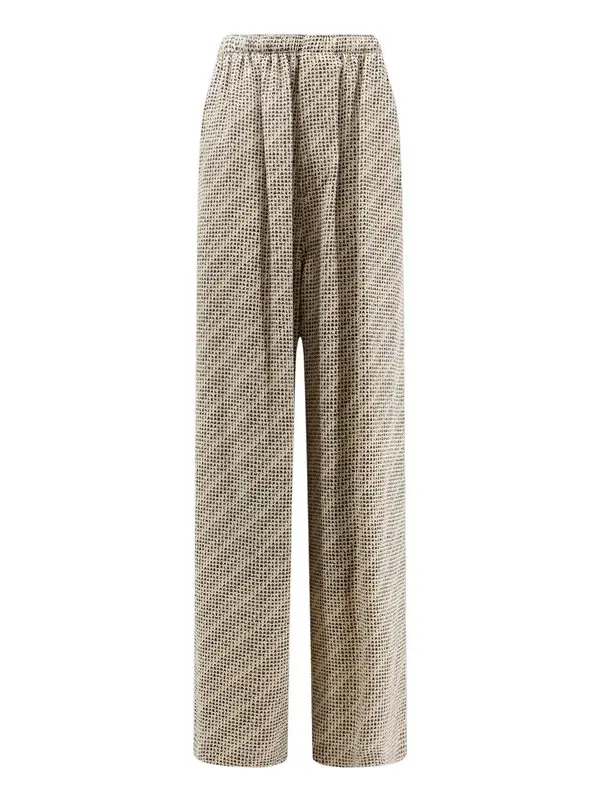 Balenciaga Monogram Silk Wide Leg Trousers - Beige