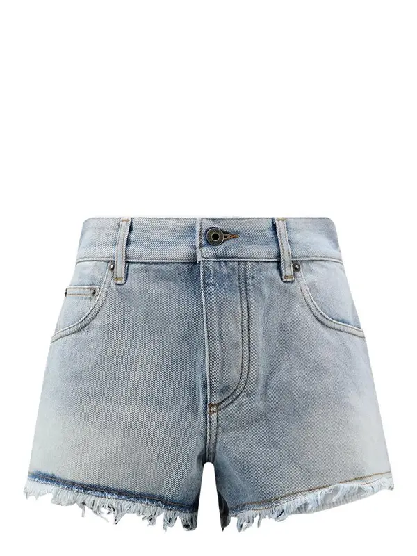 Loewe Denim Bermuda Shorts With Frayed Edges - Blue