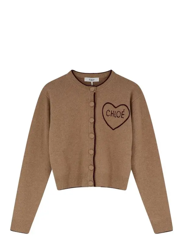Chloé Wool And Cashmere Heart Logo Cardigan - Beige