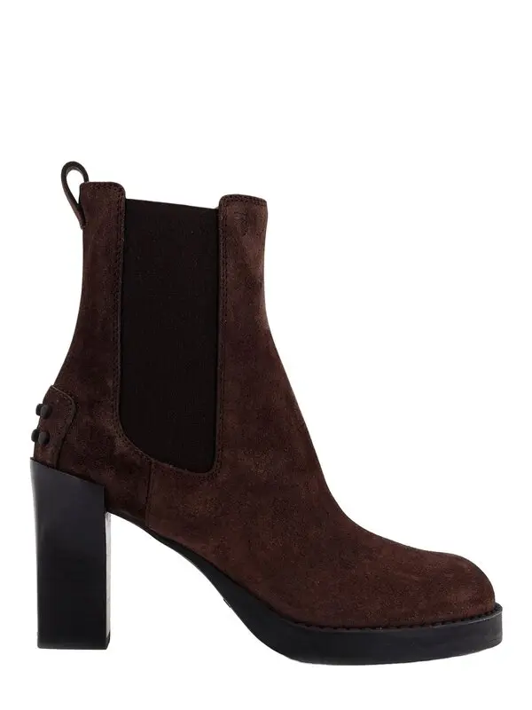 TOD'S Suede Ankle Boots With Elastic Inserts And Studded Heel - Brown