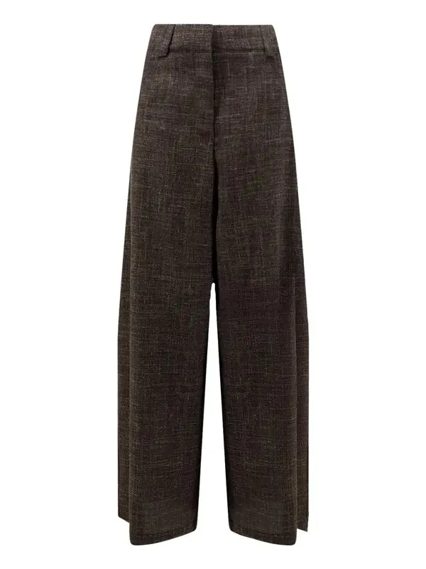 ALYSI Wool And Linen Blend Wide Leg Trousers - Brown