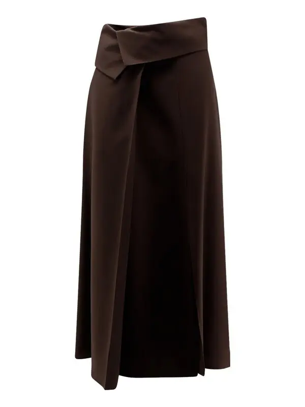 ALYSI Stretch Virgin Wool Maxi Skirt - Brown