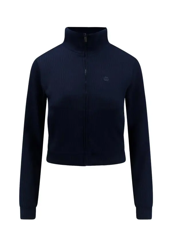 Gucci Lightweight Ribbed Cotton Jersey Sweatshirt With Double G Embroidery - Blue