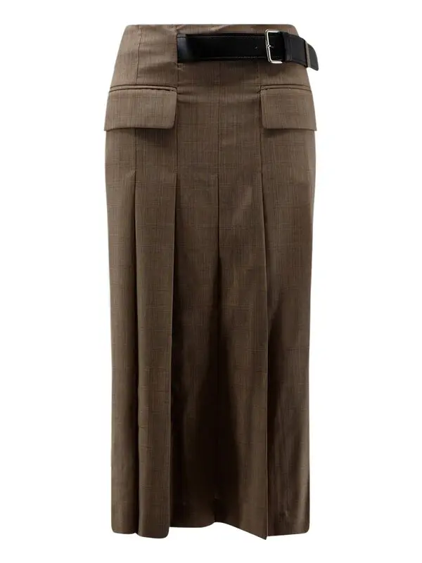 SEMICOUTURE Belted Wool Skirt With Prince Of Wales Check - Brown