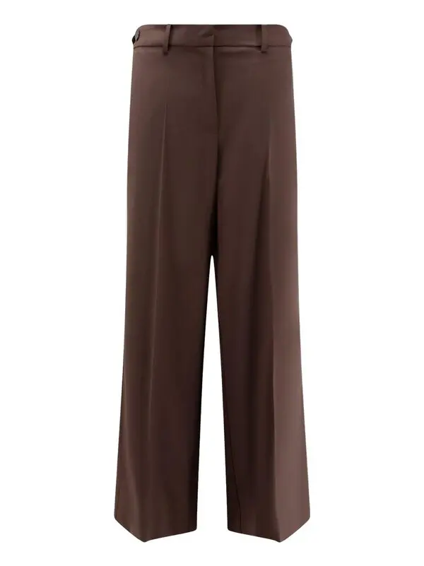 ALYSI Stretch Virgin Wool Wide Leg Trousers - Brown