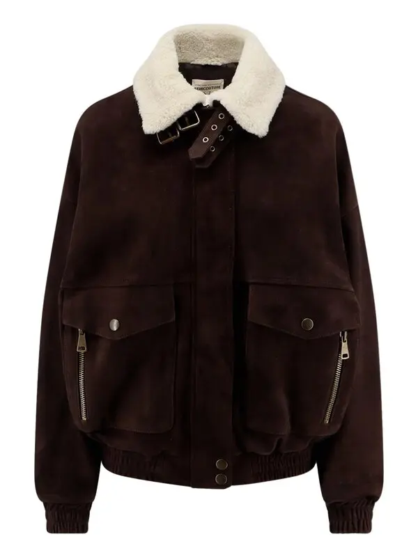 SEMICOUTURE Suede Jacket With Fur Collar - Brown